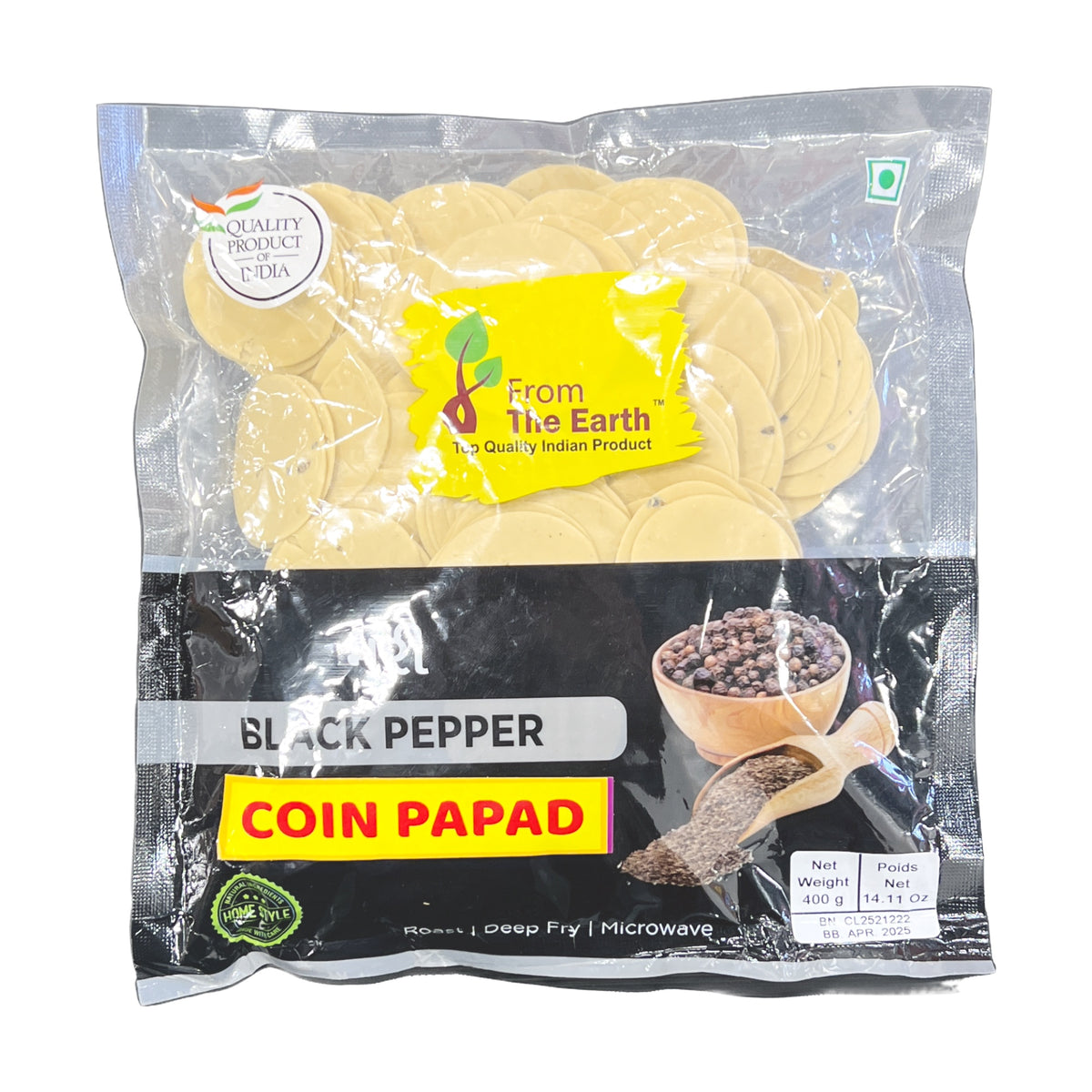 From The Earth Black Pepper Coin Papad 400g — Spice Divine