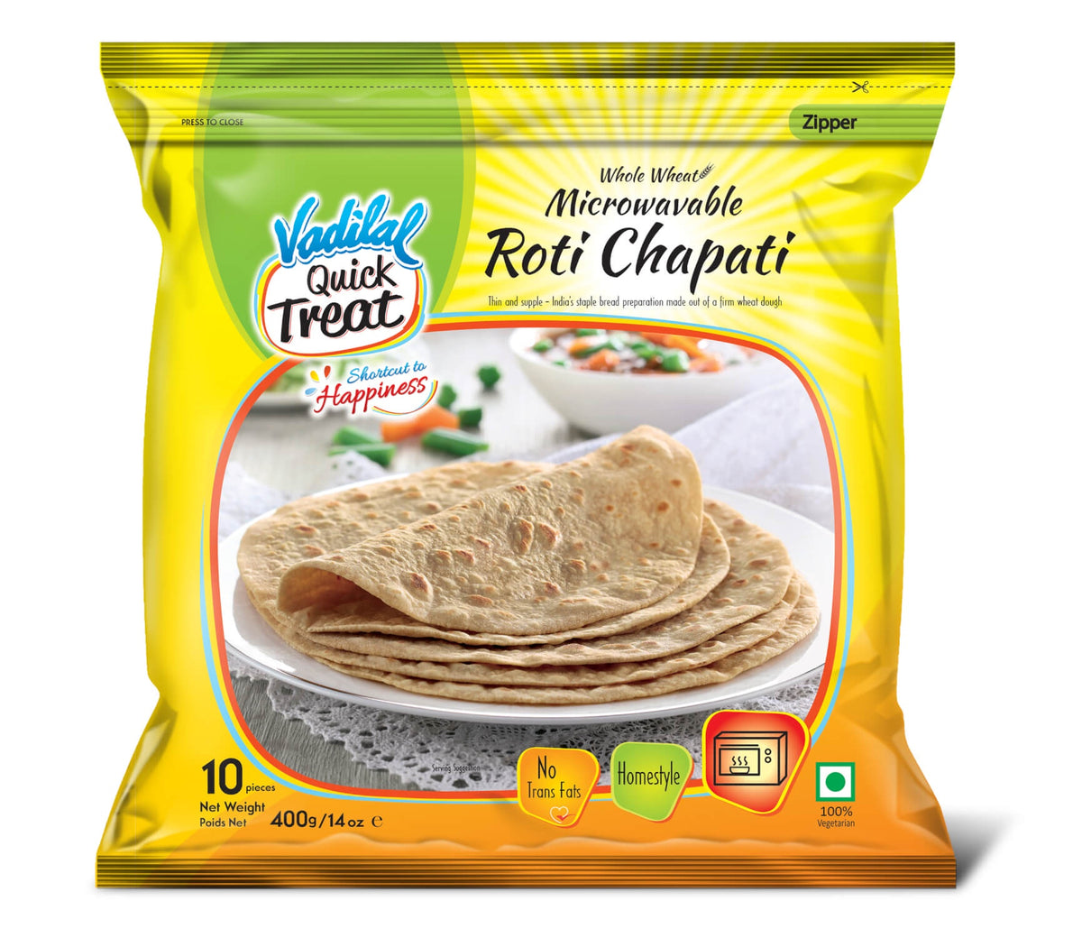 Vadilal Whole Wheat Roti Chapati (Microwavable) 400g (10 pcs) — Spice ...